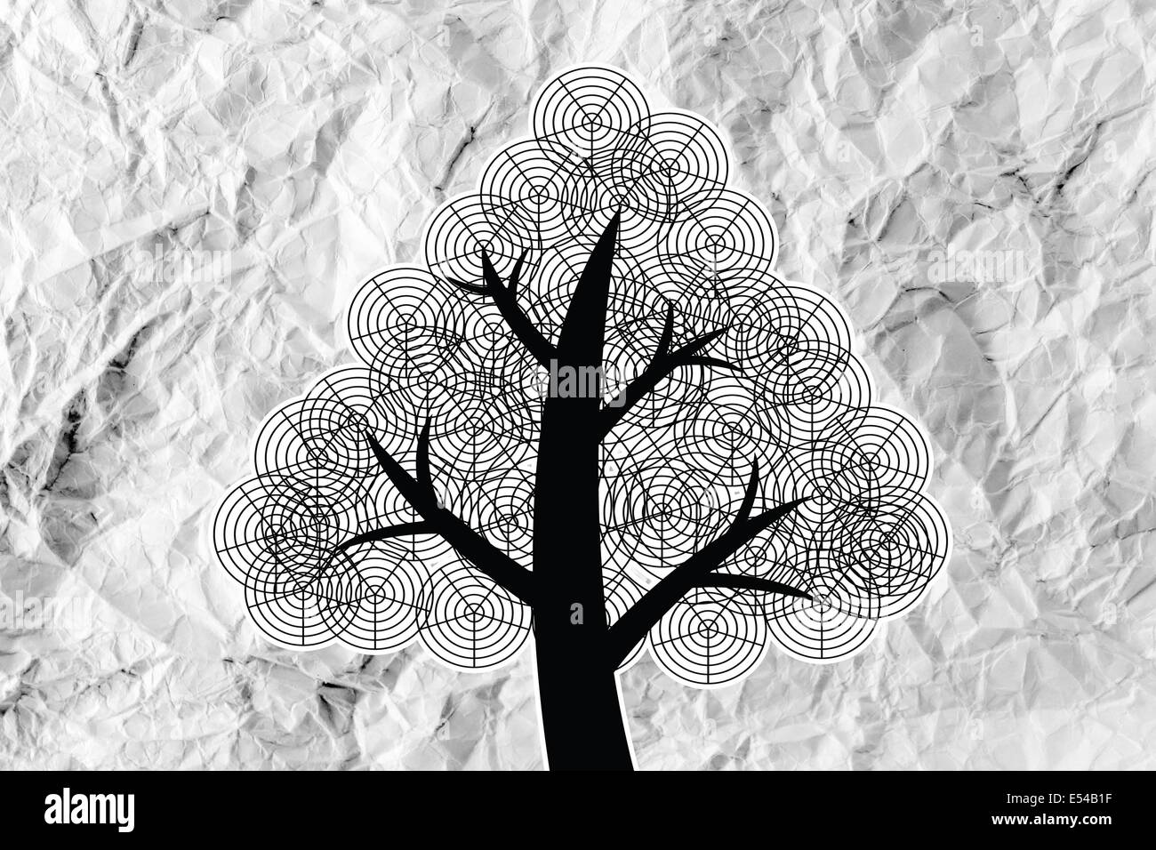 Set of trees with leaves on crumpled paper Stock Photo - Alamy