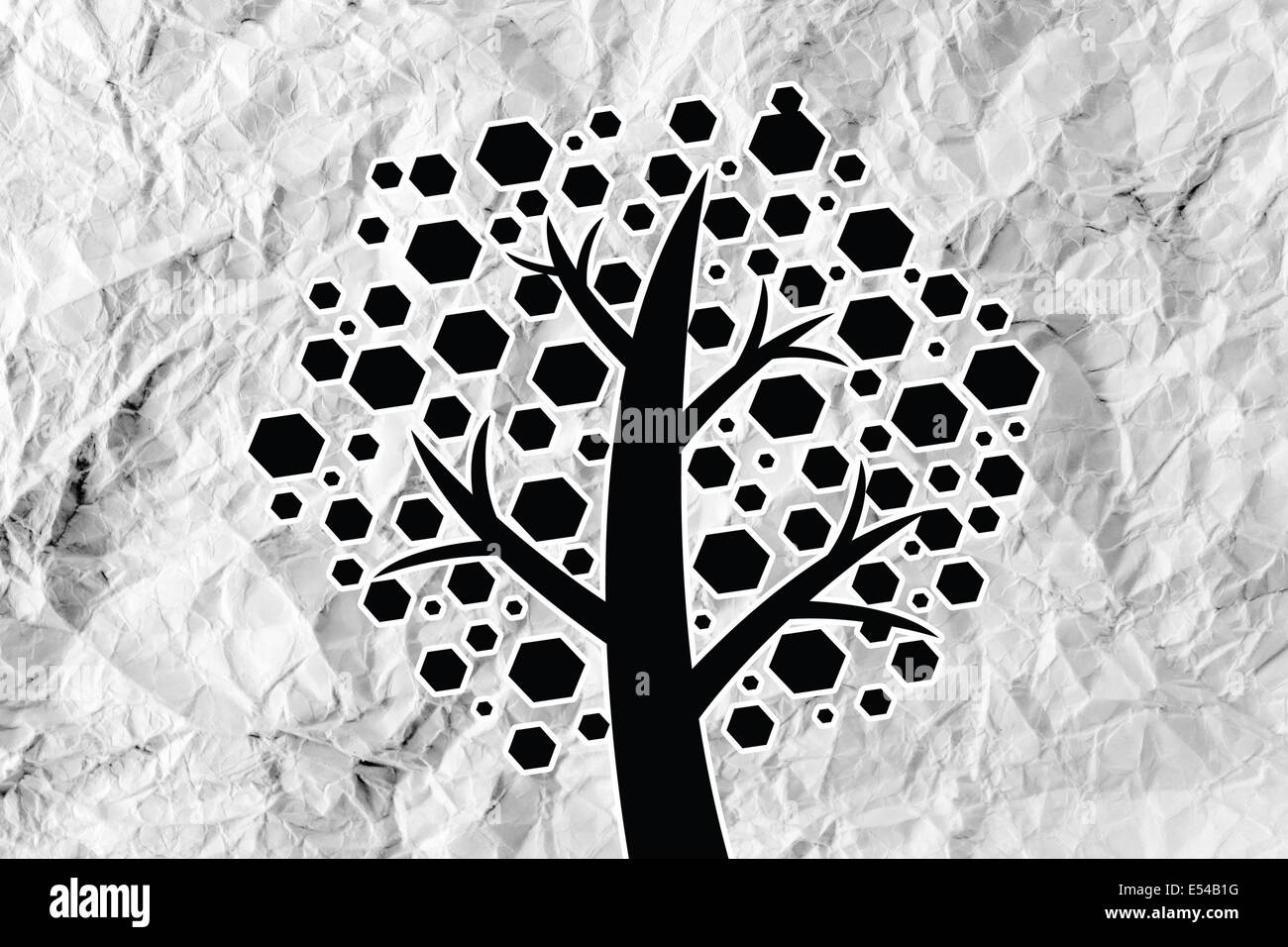 Set of trees with leaves on crumpled paper Stock Photo - Alamy