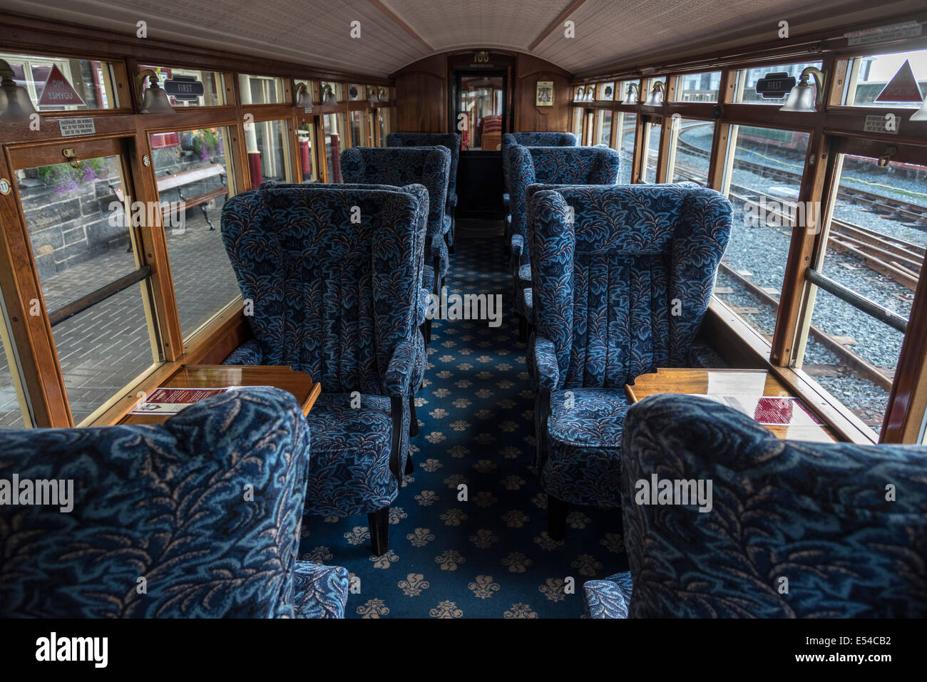 Inside the luxurious First Class observation carriage on the Ffestiniog ...