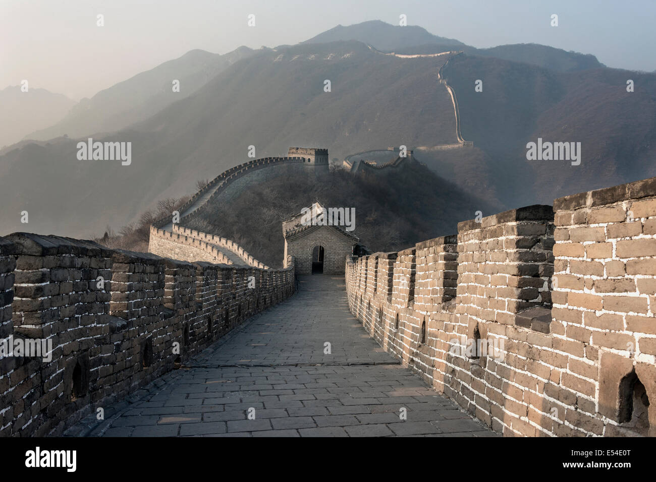 Looking along the Mutianyu Great Wall towards the air pollution from ...
