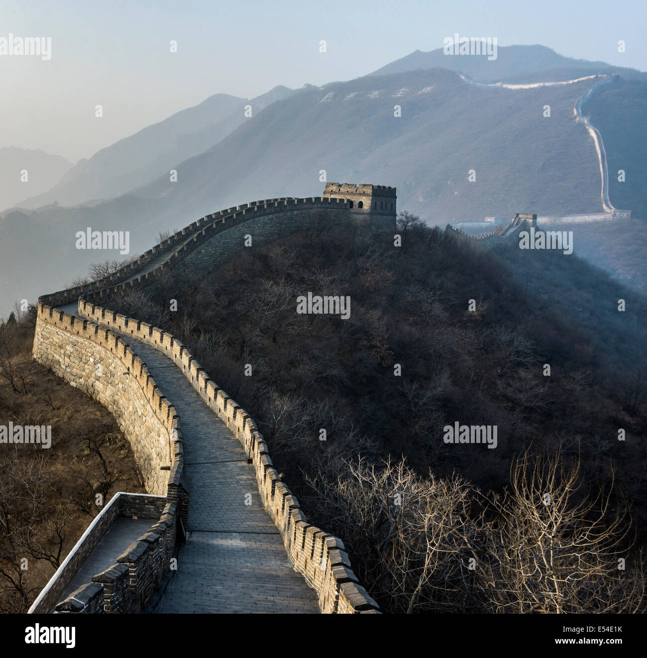 View along the Mutianyu Great Wall from a watch tower, NE of Beijing ...