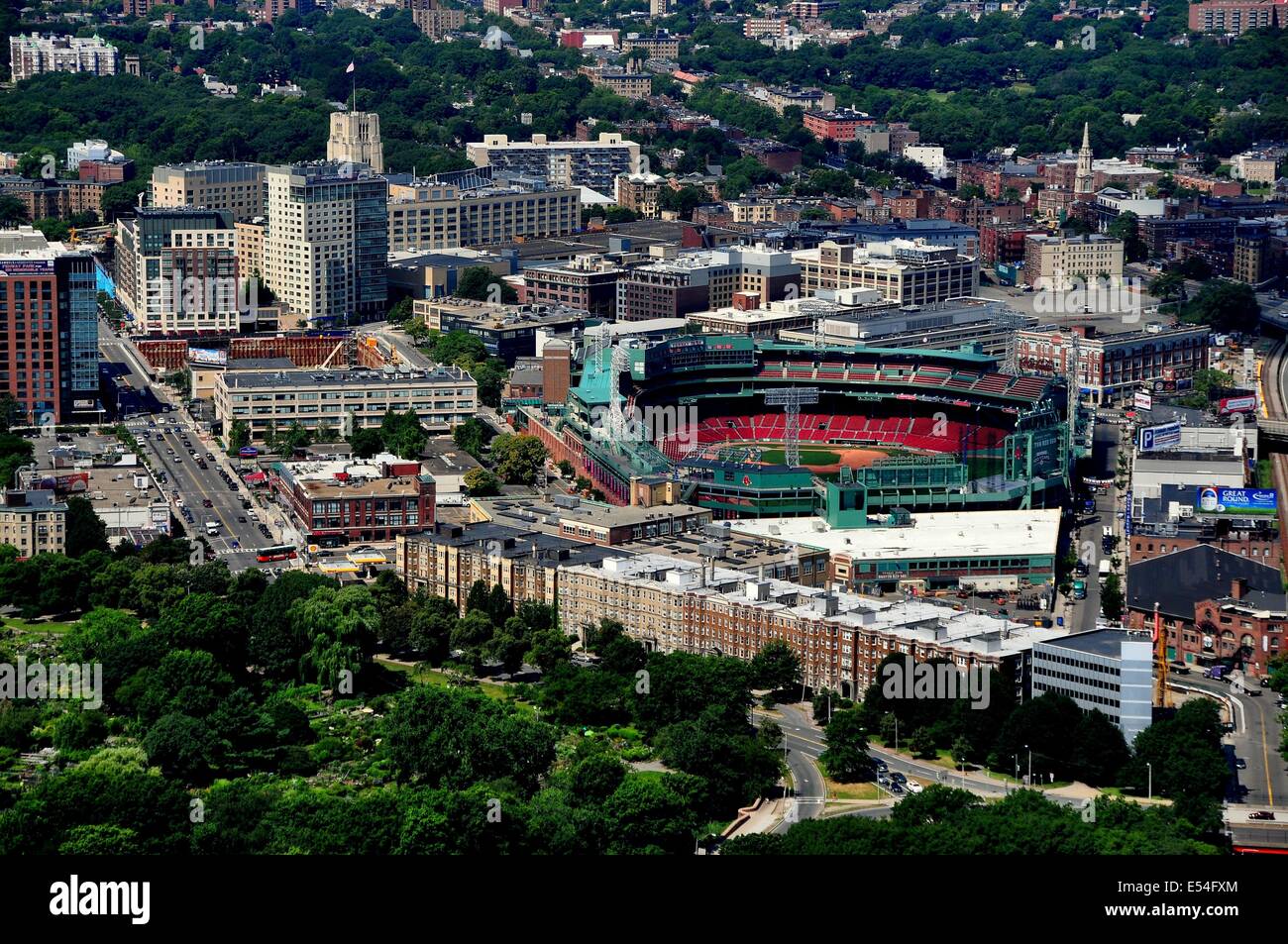 BOSTON, MASSACHUSETTS: Fenway Park and the Fens seen from the ...