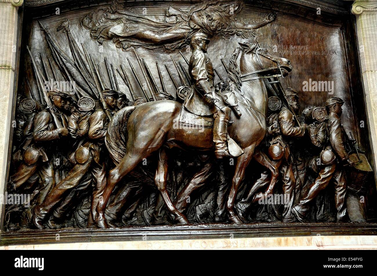 BOSTON, MASSACHUSETTS: Bas relief sculpture of Captain Shaw and his ...