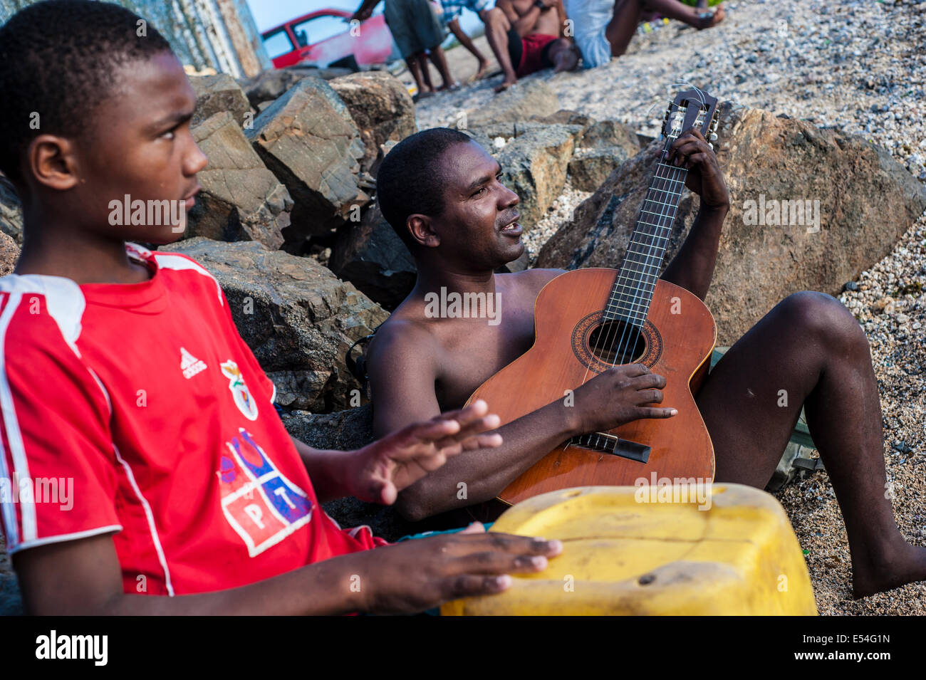 People on the beach in Mindelo, Sao Vicente Island, Cape Verde Stock ...