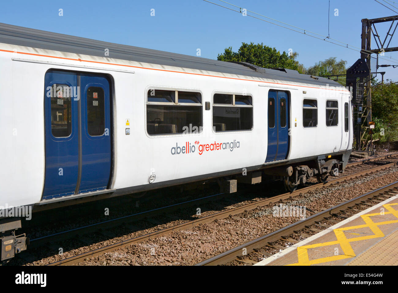 Abellio Greater Anglia train departing station Stock Photo, Royalty ...