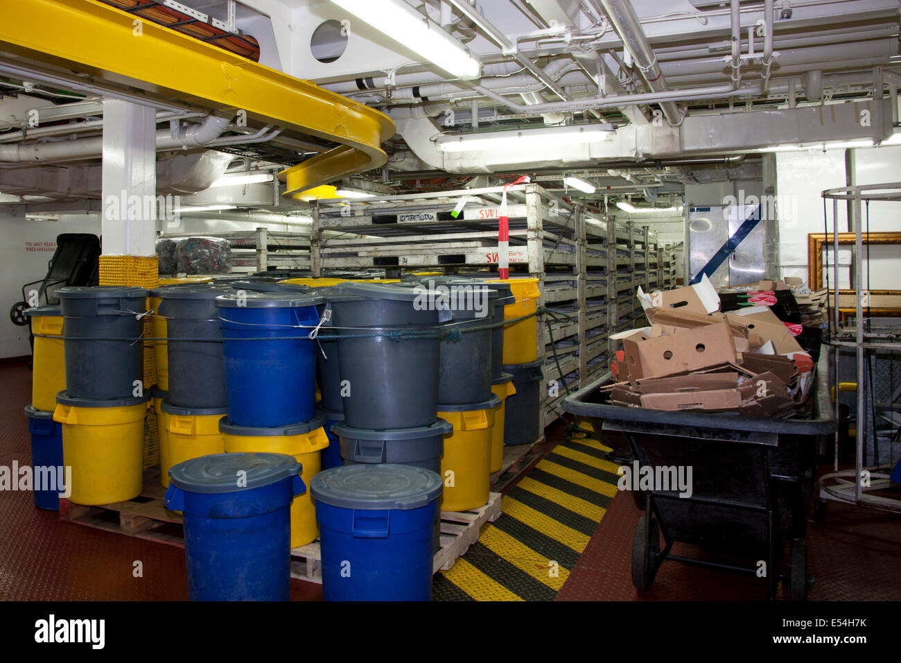 Ships garbage and recycling awaiting offload in the bowl of a luxury ...