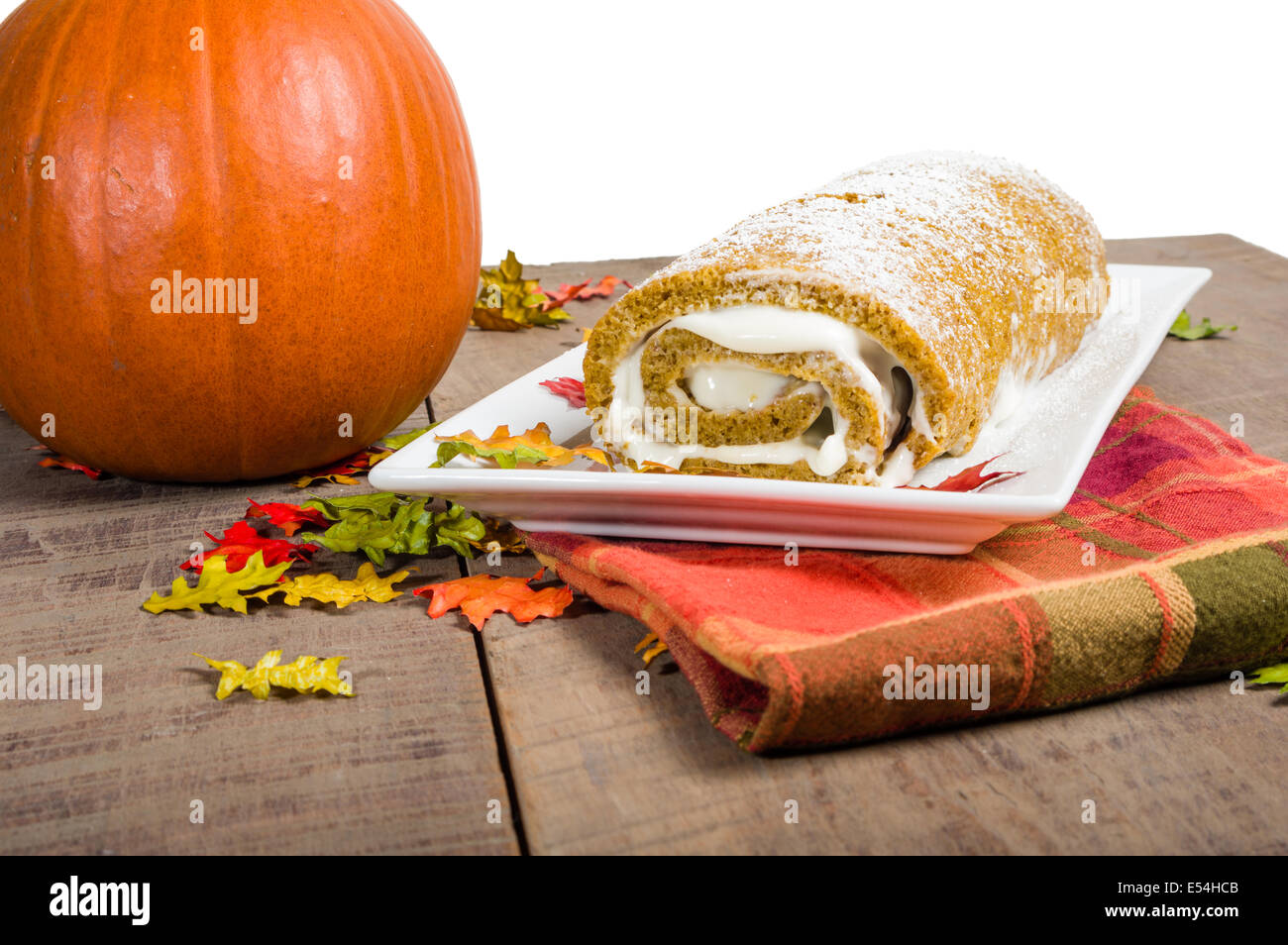 Homemade pumpkin roll with cream center dessert Stock Photo - Alamy