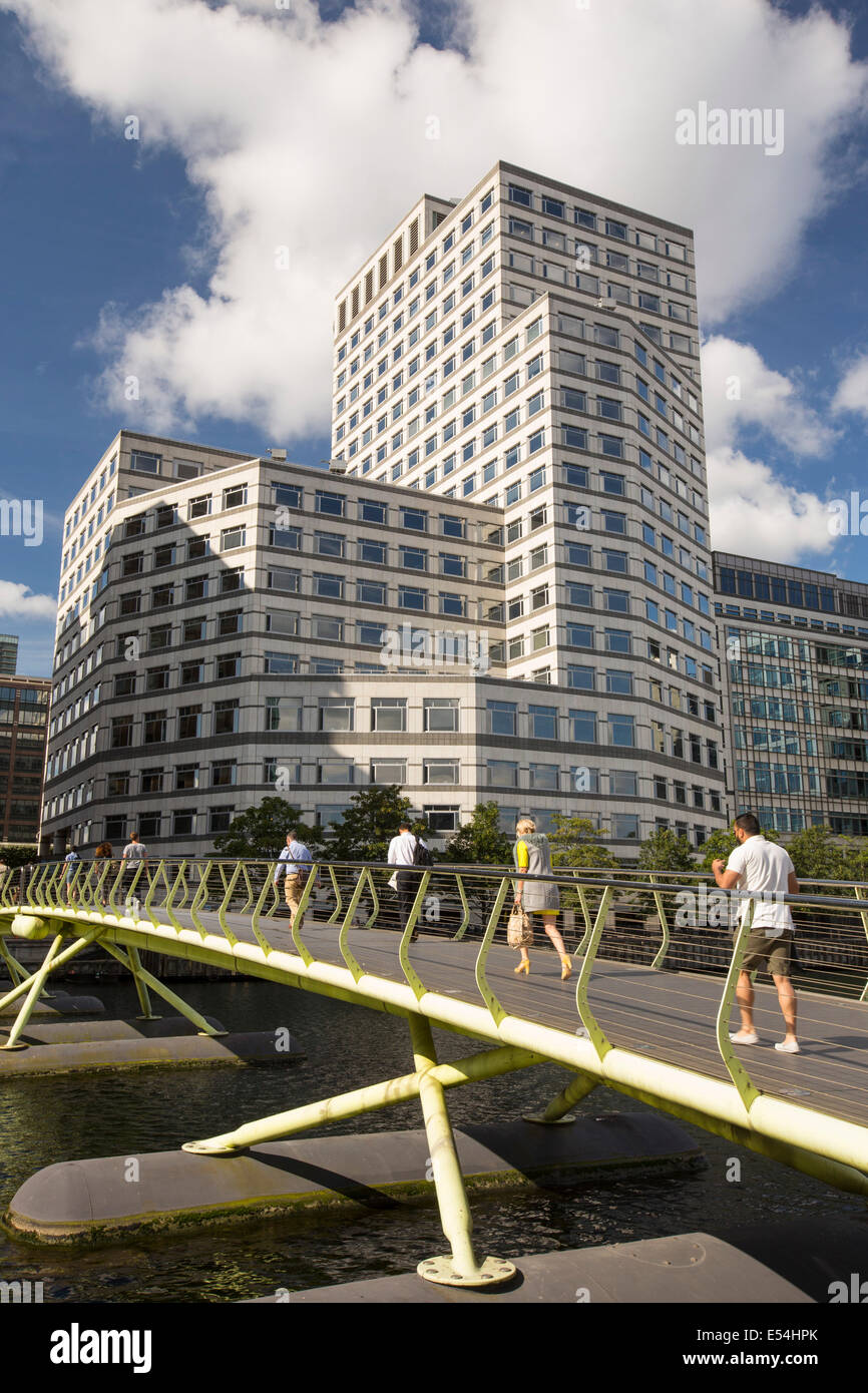 A bridge over docklands towards Canary wharf, London, UK Stock Photo ...