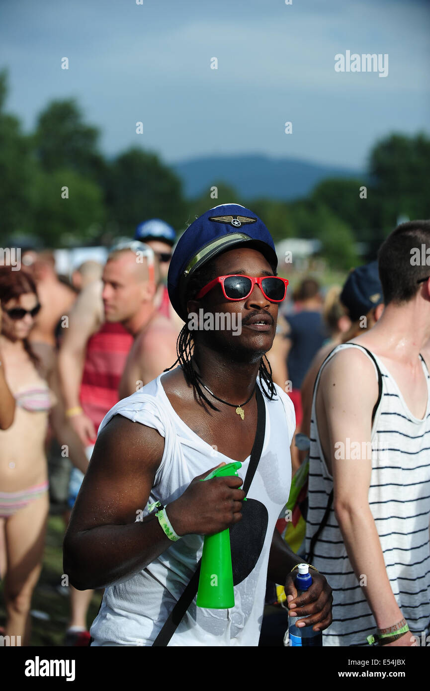 Freiburg, Germany. 19th July, 2014. Techno fan dances as electronic ...