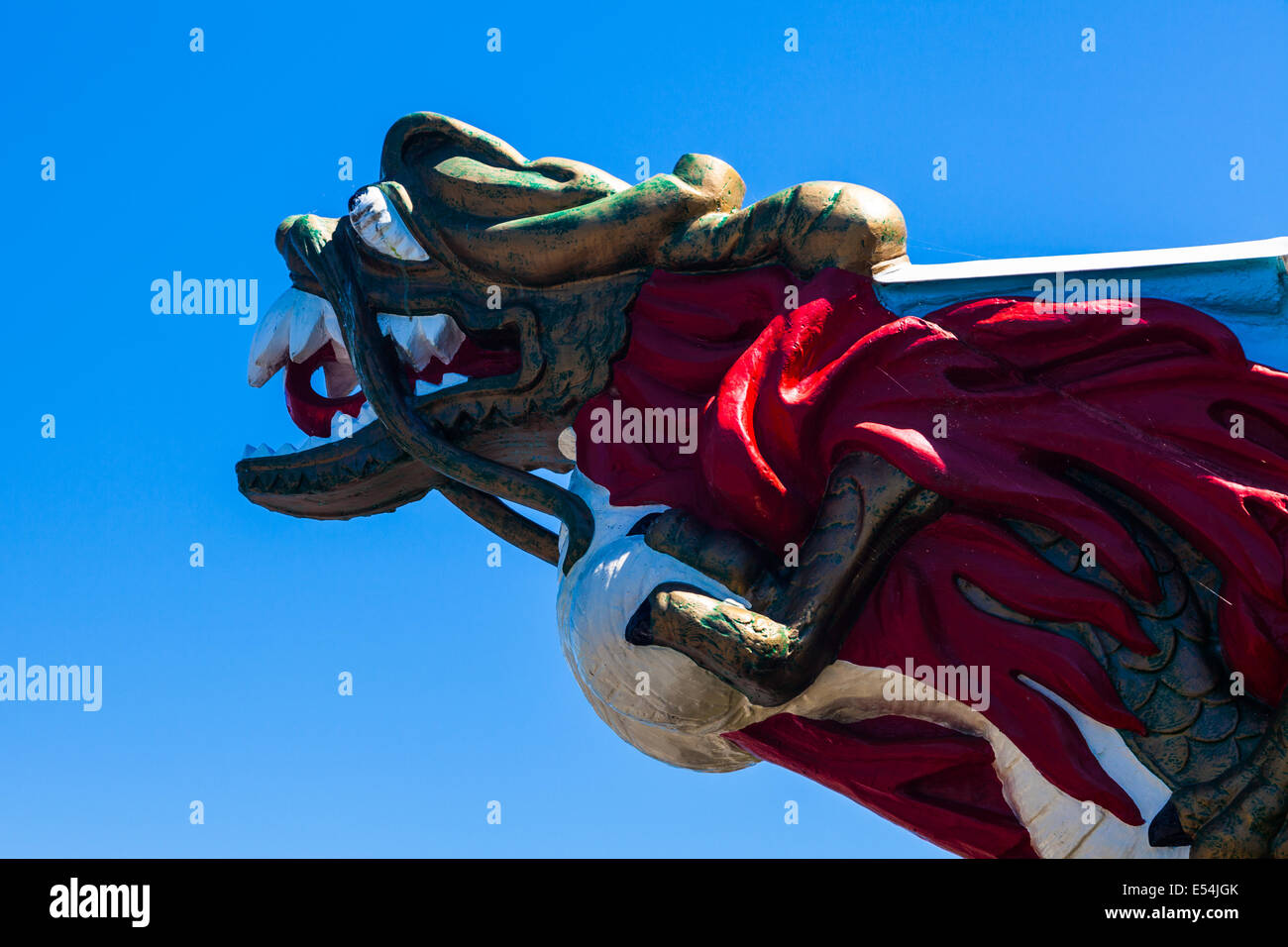 Flaming Dragon head against a blue sky, Stanley Park, Vancouver Stock ...
