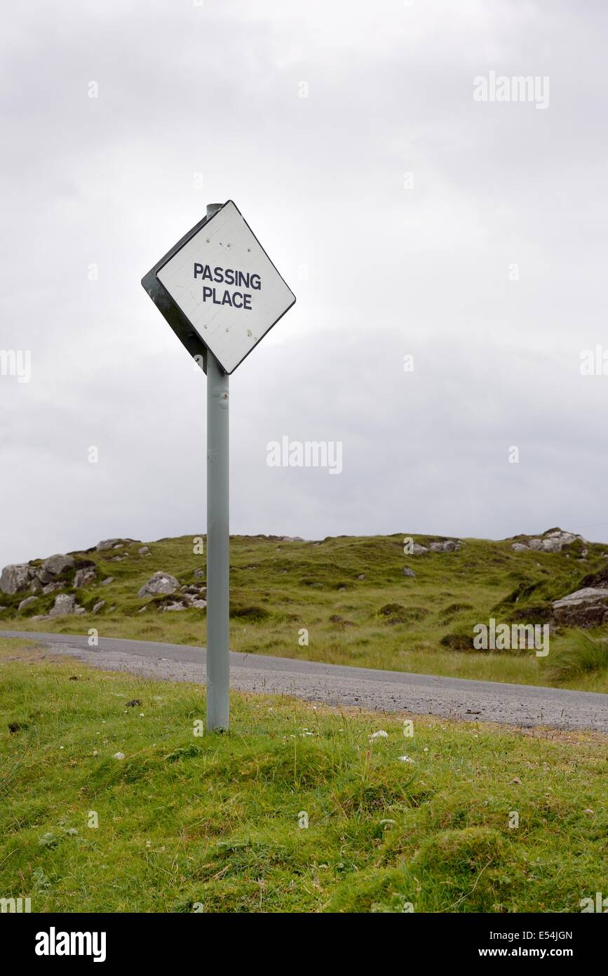 A passing place road sign on a countryside single track road Stock ...