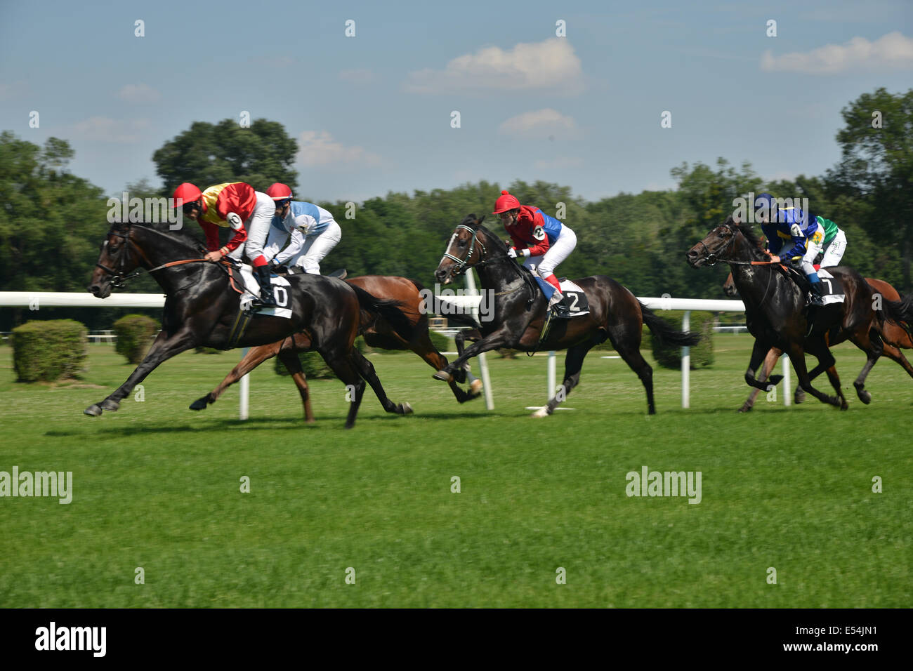 Bratislava, Slovak republic, July 20, 2014: Horses and jockeys competes ...