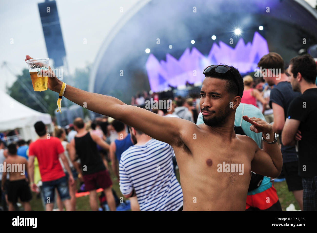 Freiburg, Germany. 20th July, 2014. Techno fan dances during the Sea ...