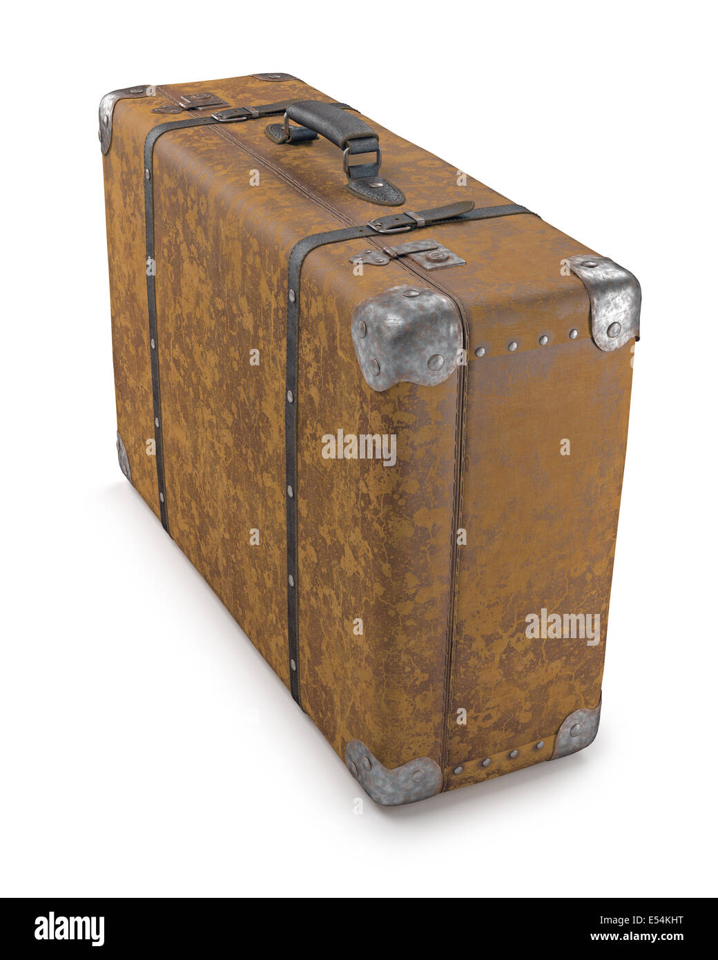 Old suitcase with wear on the surface of the leather and rust on metal ...