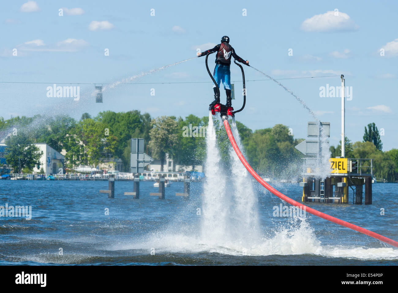 BERLIN, GERMANY - MAY 03, 2014: Demonstration performance at Flyboard ...