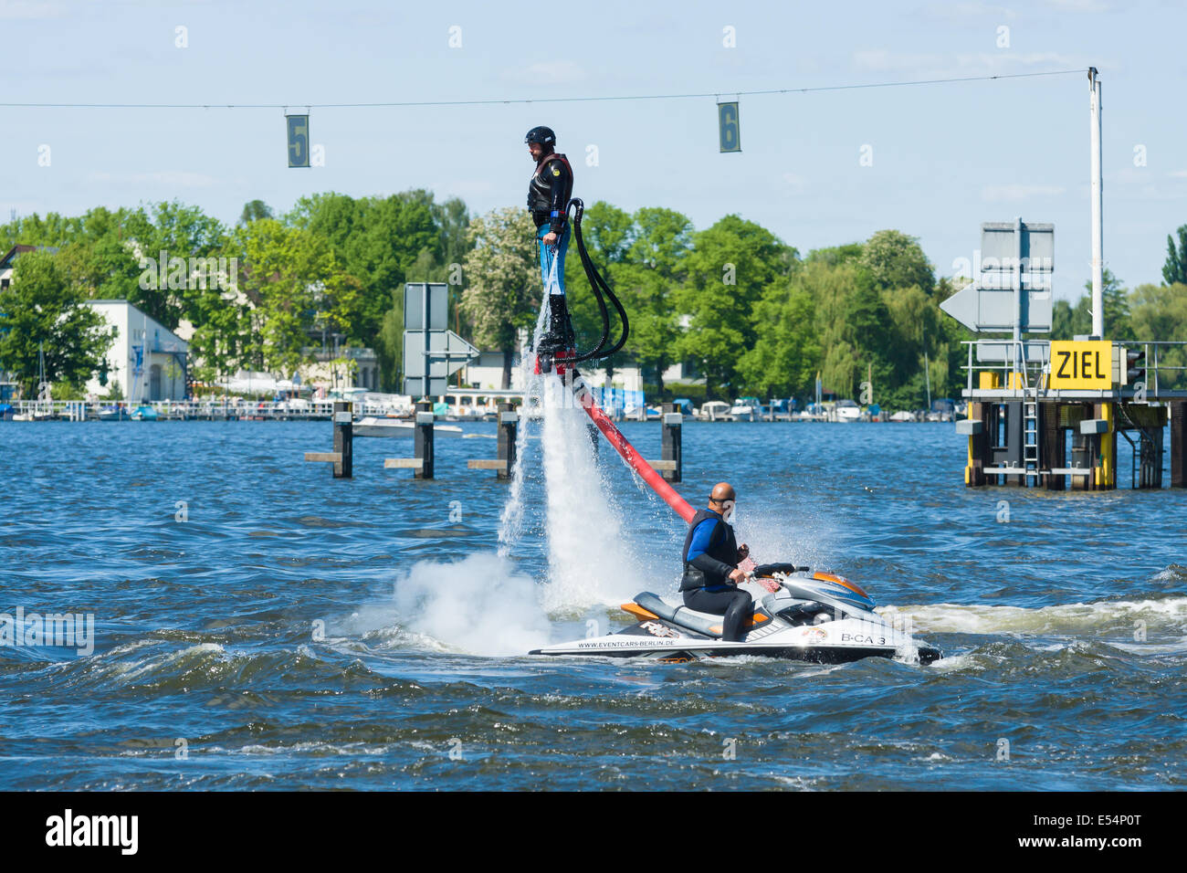 BERLIN, GERMANY - MAY 03, 2014: Demonstration performance at Flyboard ...
