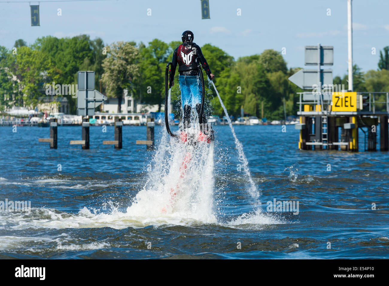 BERLIN, GERMANY - MAY 03, 2014: Demonstration performance at Flyboard ...