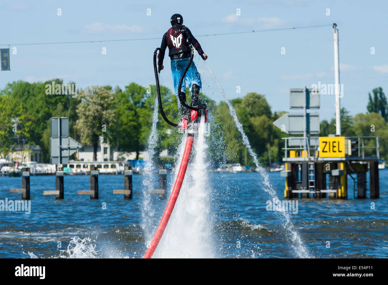BERLIN, GERMANY - MAY 03, 2014: Demonstration performance at Flyboard ...