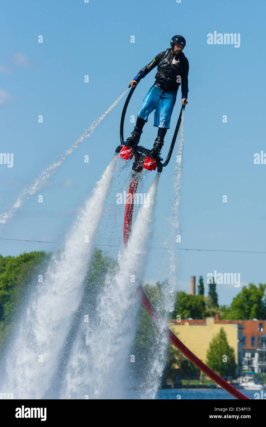 BERLIN, GERMANY - MAY 03, 2014: Demonstration performance at Flyboard ...