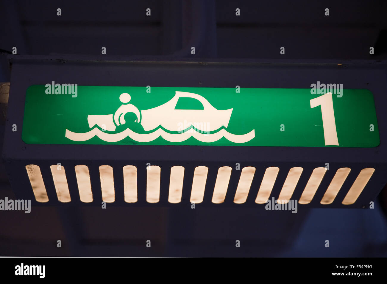 Lifeboat muster station 1 sign on board the Aurora Stock Photo - Alamy