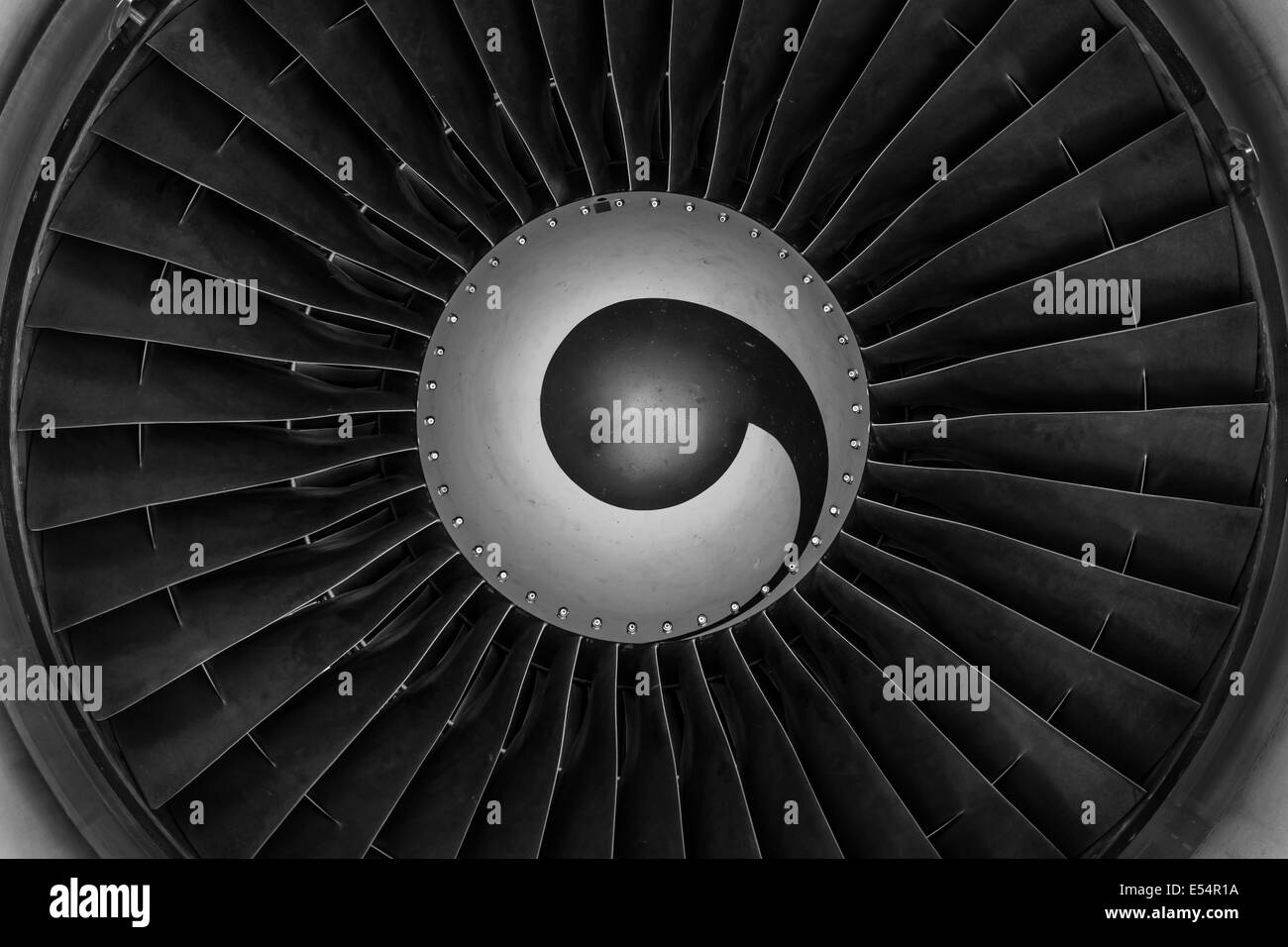 Close up of jet engine fan air intake and turbine Black and White Stock ...