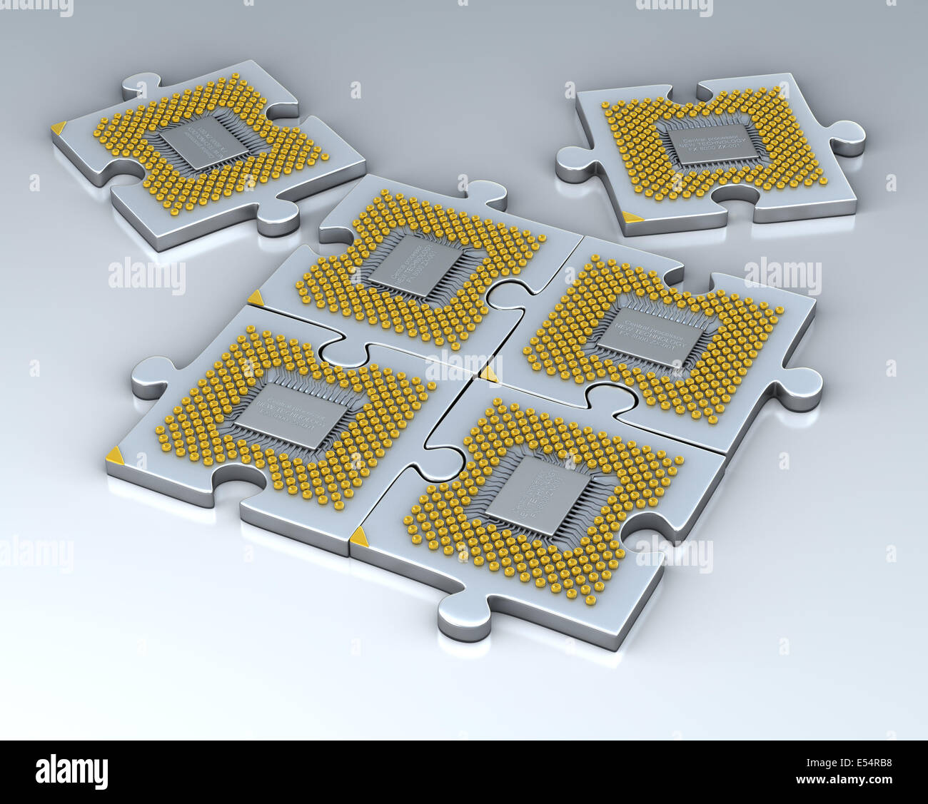 Puzzle made of fantasy CPU. Conceptual technology 3d illustration Stock ...