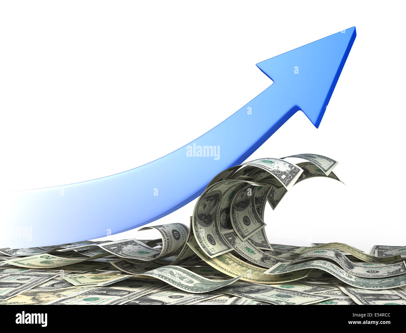 Arrows move up on wave of dollars. Conceptual finance illustration ...