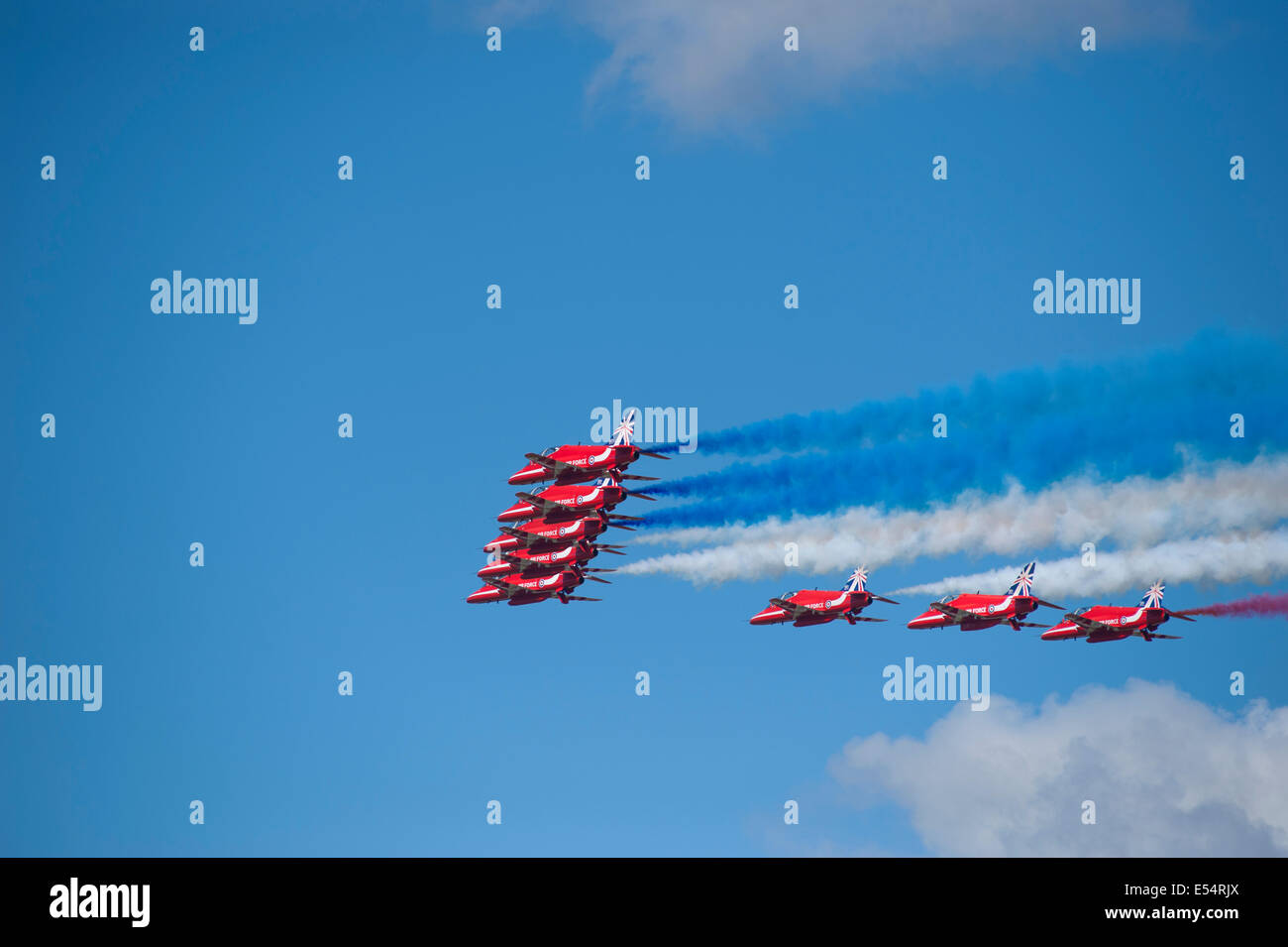 RAF Red Arrows aerobatic team display at The Farnborough International ...