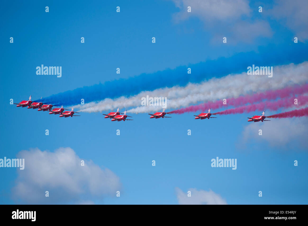 RAF Red Arrows aerobatic team display at The Farnborough International ...