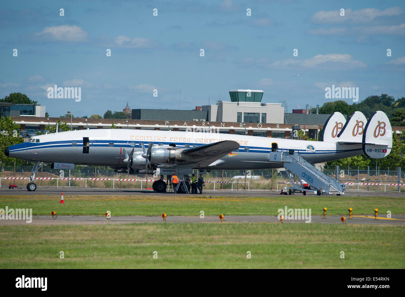 Breitling Super Constellation aircraft parked at the Farnborough ...