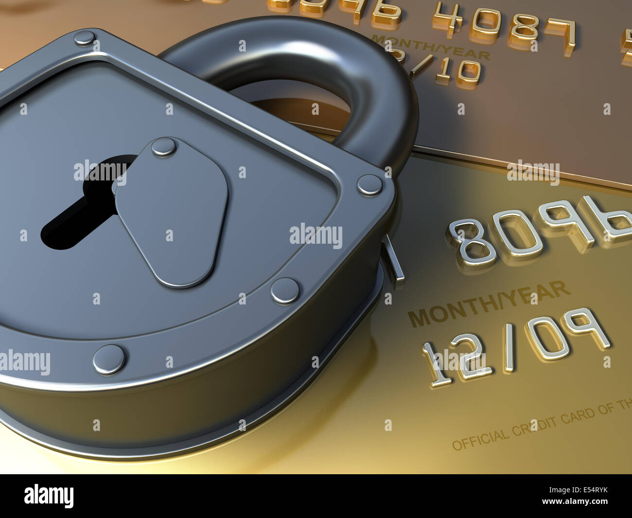 Gold credit card security. Safety Finance illustration Stock Photo - Alamy