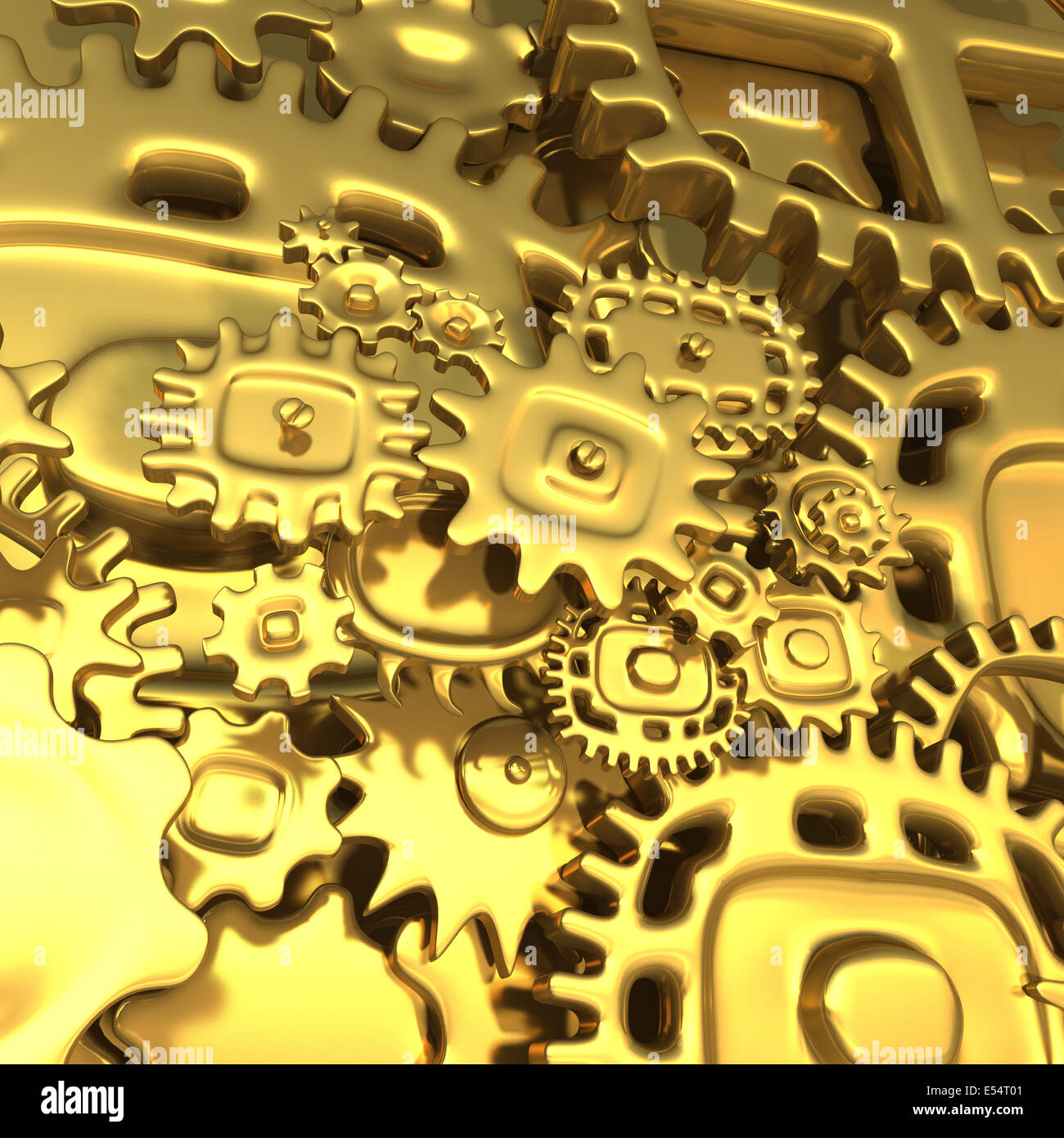 Fantasy golden clockwork made of cartoon curves gears Stock Photo - Alamy
