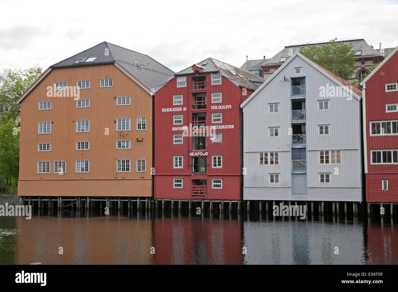 Warehouses on the waterfront in Trondheim Norway Stock Photo - Alamy