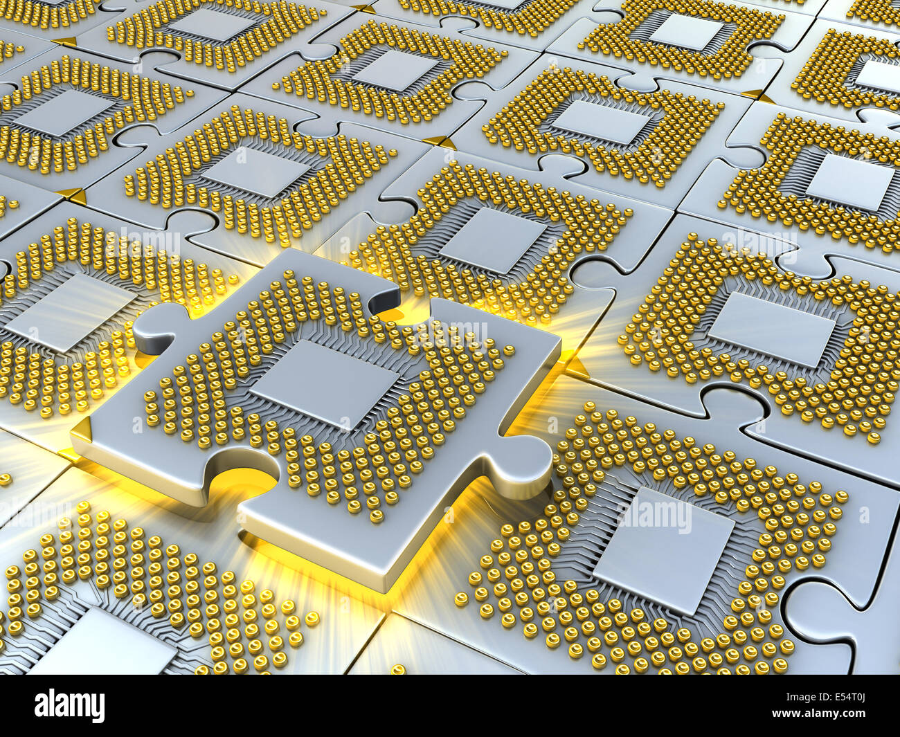 Puzzle made of fantasy CPU. Conceptual technology 3d illustration Stock ...
