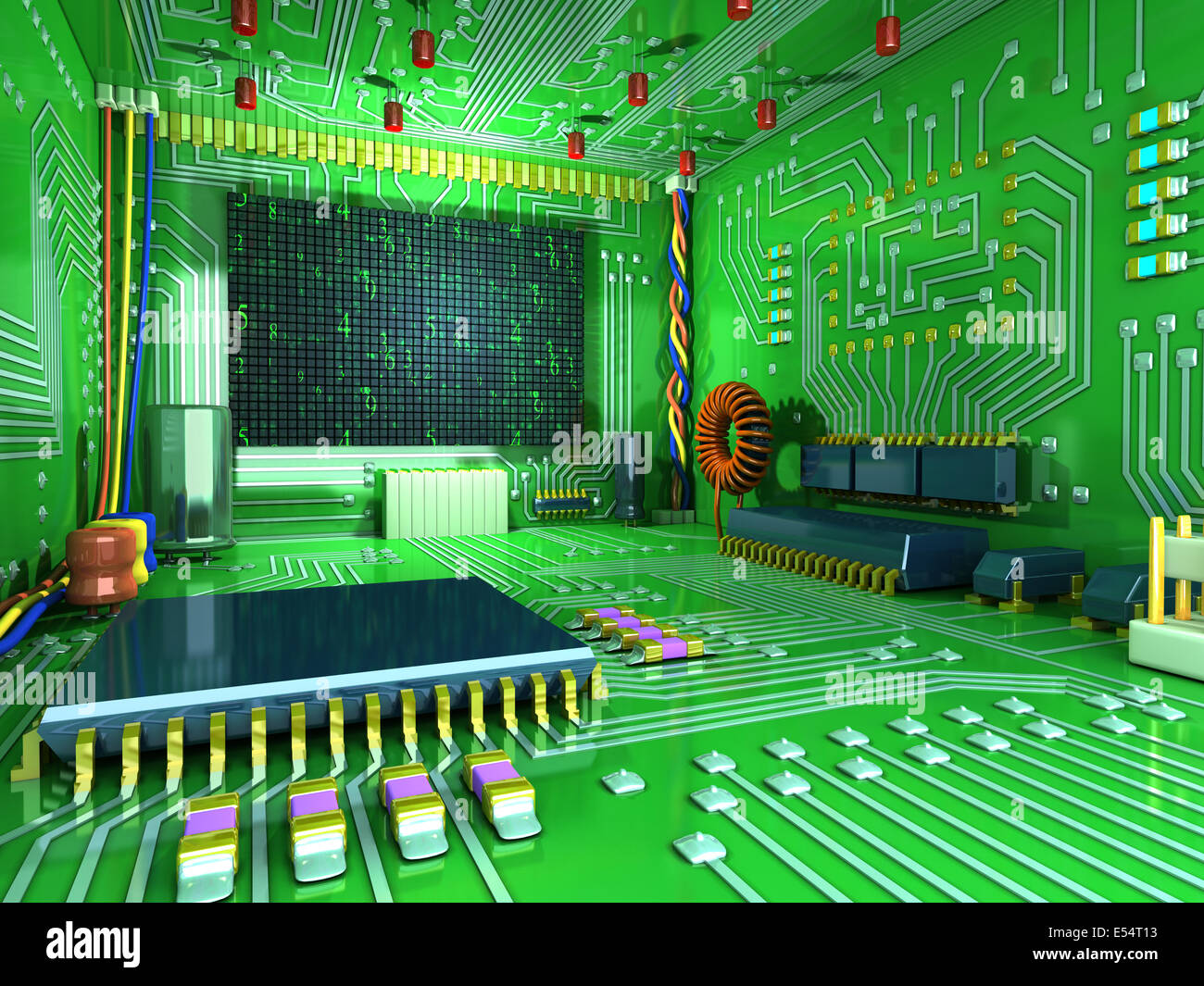 Fantasy digital room. Futuristic home inside. All in the interior made ...