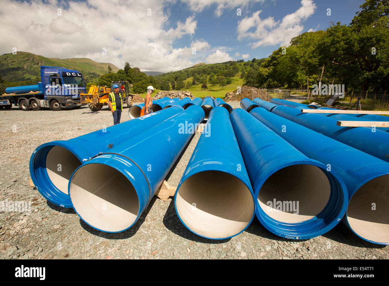 A lorry delivering hydro pipes for the New Rydal Hall Hydro electric ...