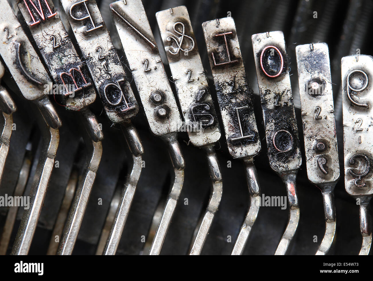Very detailed particular letters of an old typewriter ink stained 2 ...