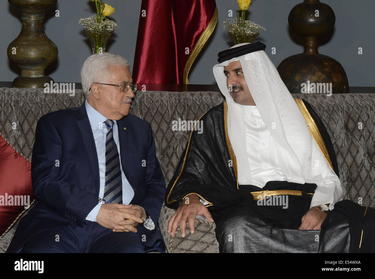 July 20, 2014 - Doha, Doha, Qatar - Palestinian President, Mahmoud Abbas (Abu Mazen) meets with ...