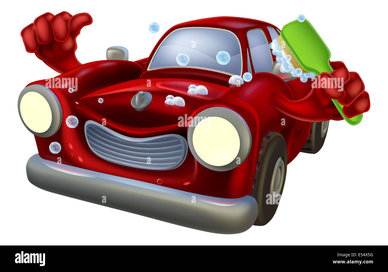 Cartoon soapy car wash character giving a thumbs up and scrubbing ...