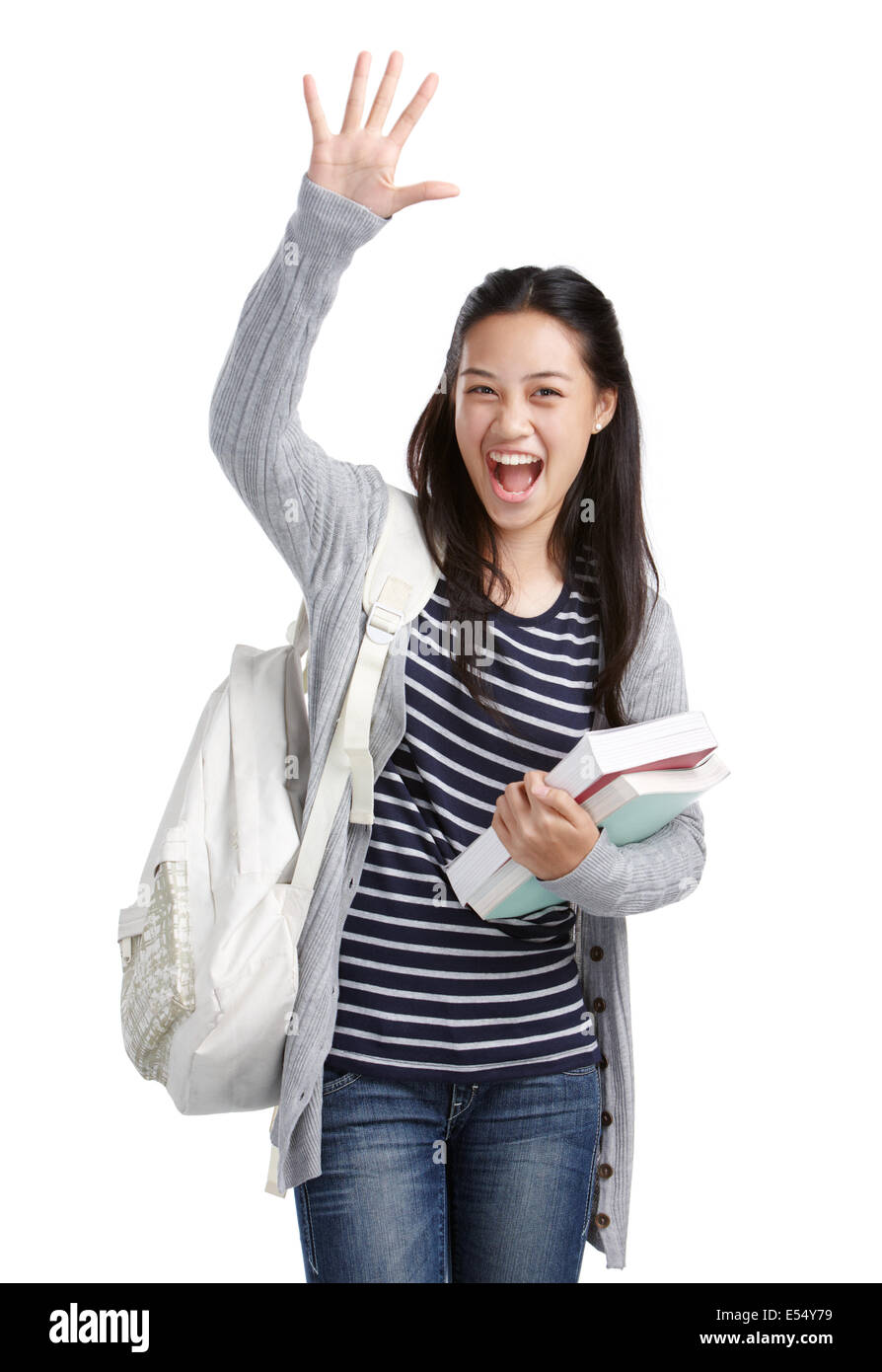 cheerful college student showing high-five hand sign Stock Photo - Alamy