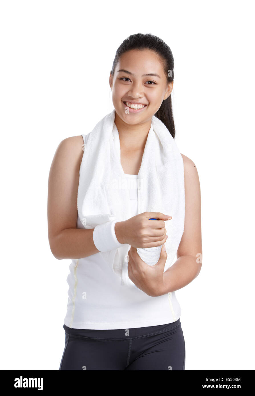 smiling fitness girl isolated on white background Stock Photo - Alamy