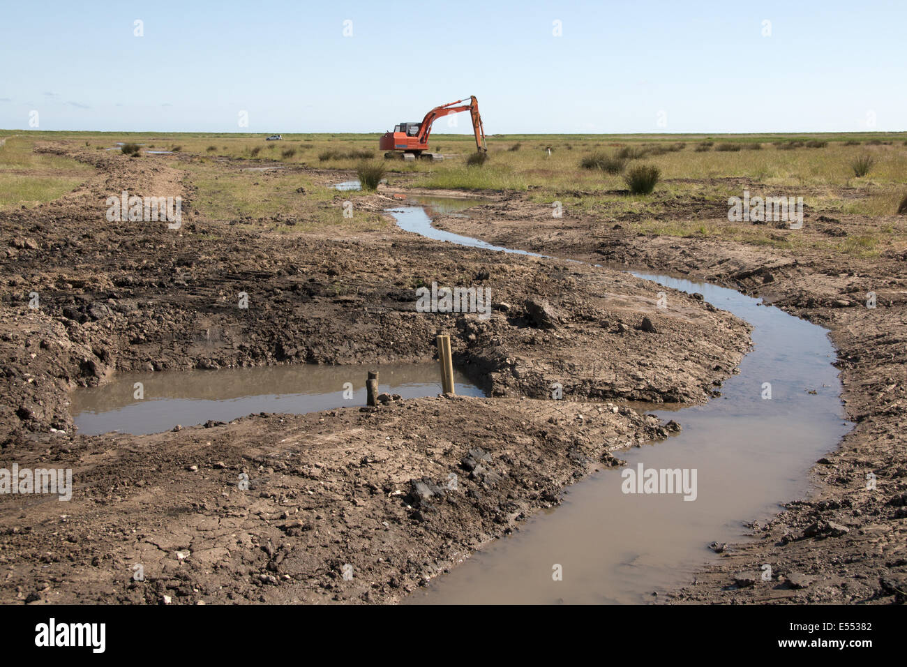 Using a digger excavator for habitat restoration work on Deepdale Marsh ...