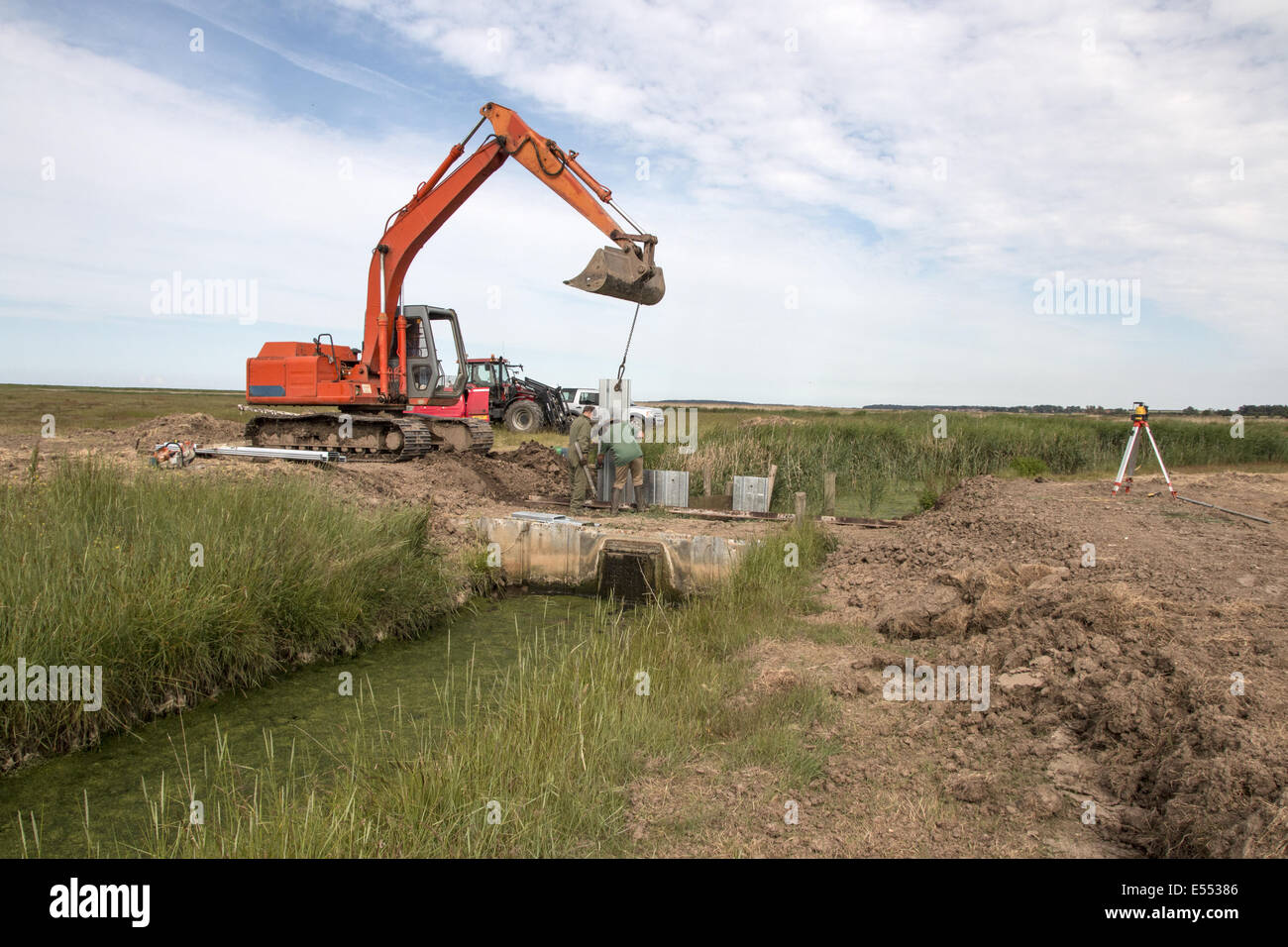 Metal pilings being fitting to make a sluice gate to retain water at ...