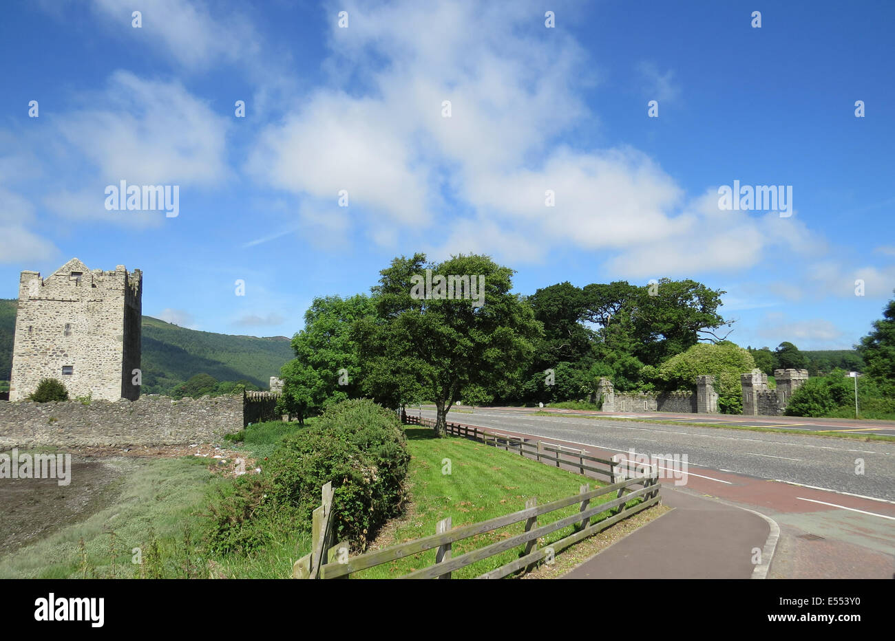 WARRENPOINT, Northern Ireland. Narrow Water Castle opposite the gate ...