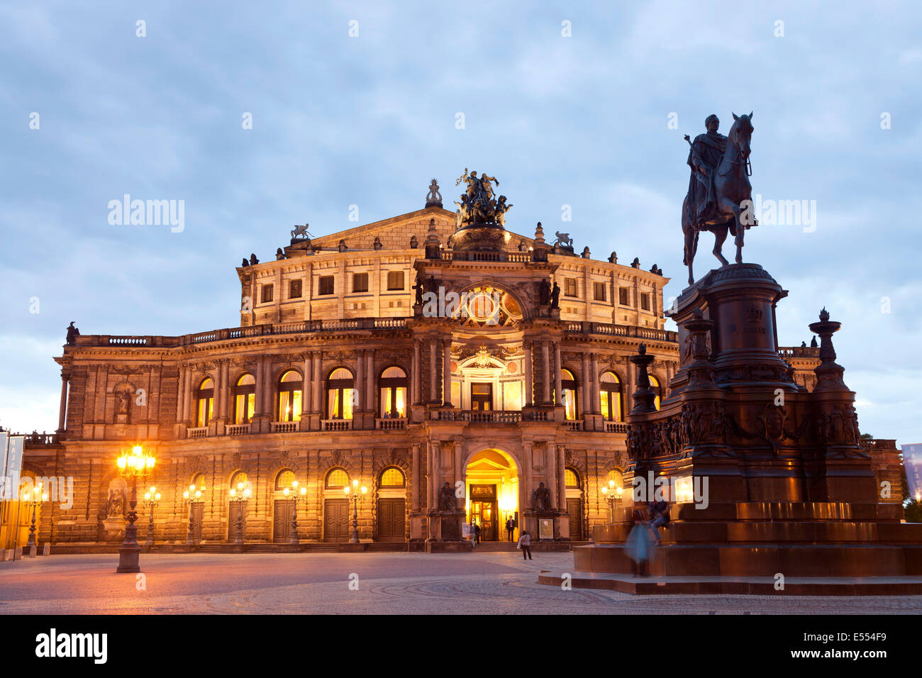 opera house Semperoper and Statue Of King Johann on Theater square in ...