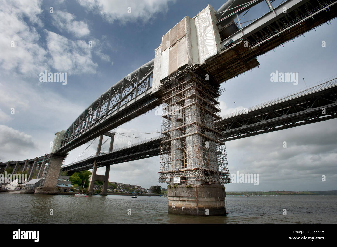 Scaffolding covers the support pillars of The Royal Albert Railway ...