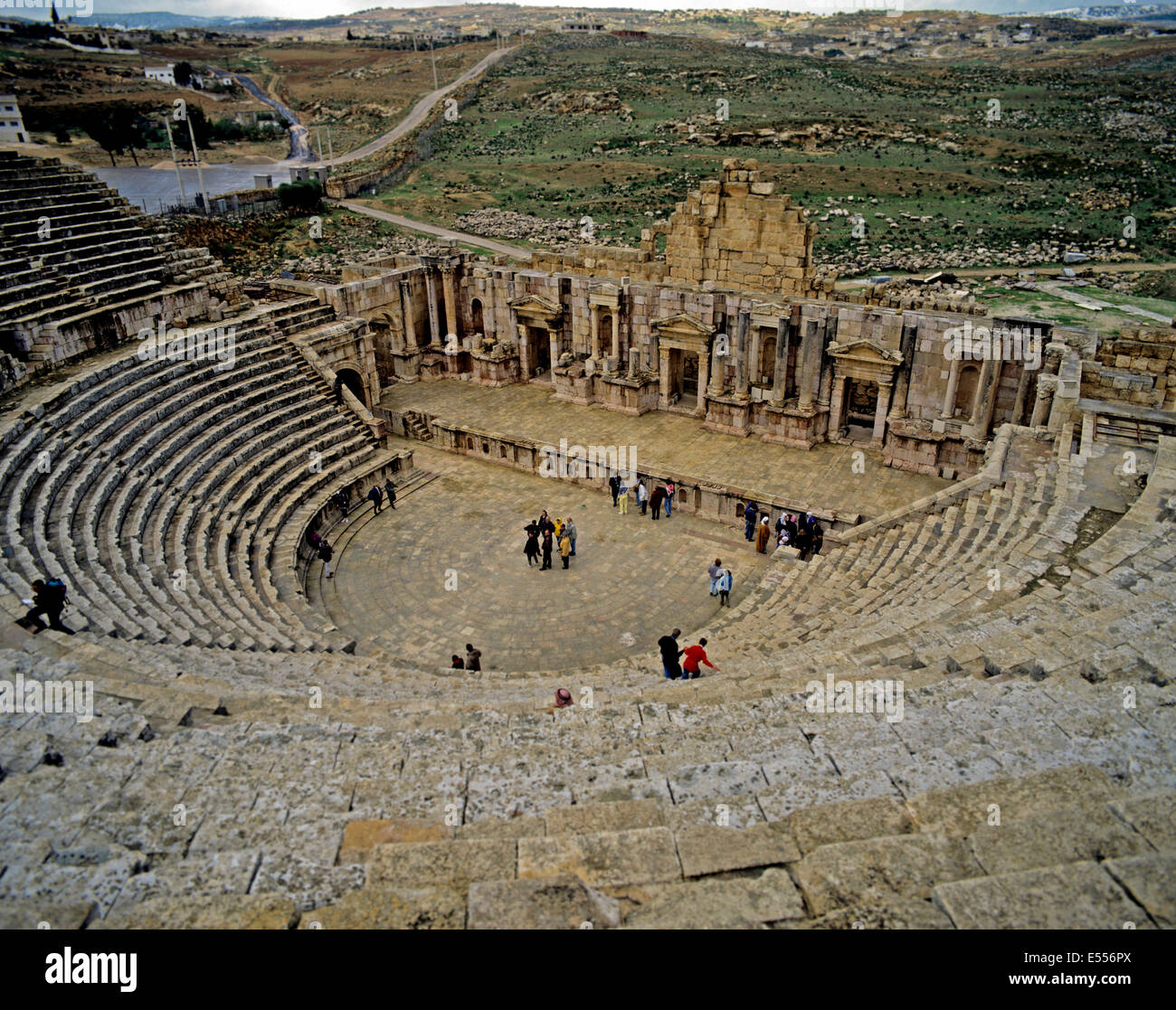 View of the South Theatre of the Roman ruins of Ancient Jerash, Jordan ...