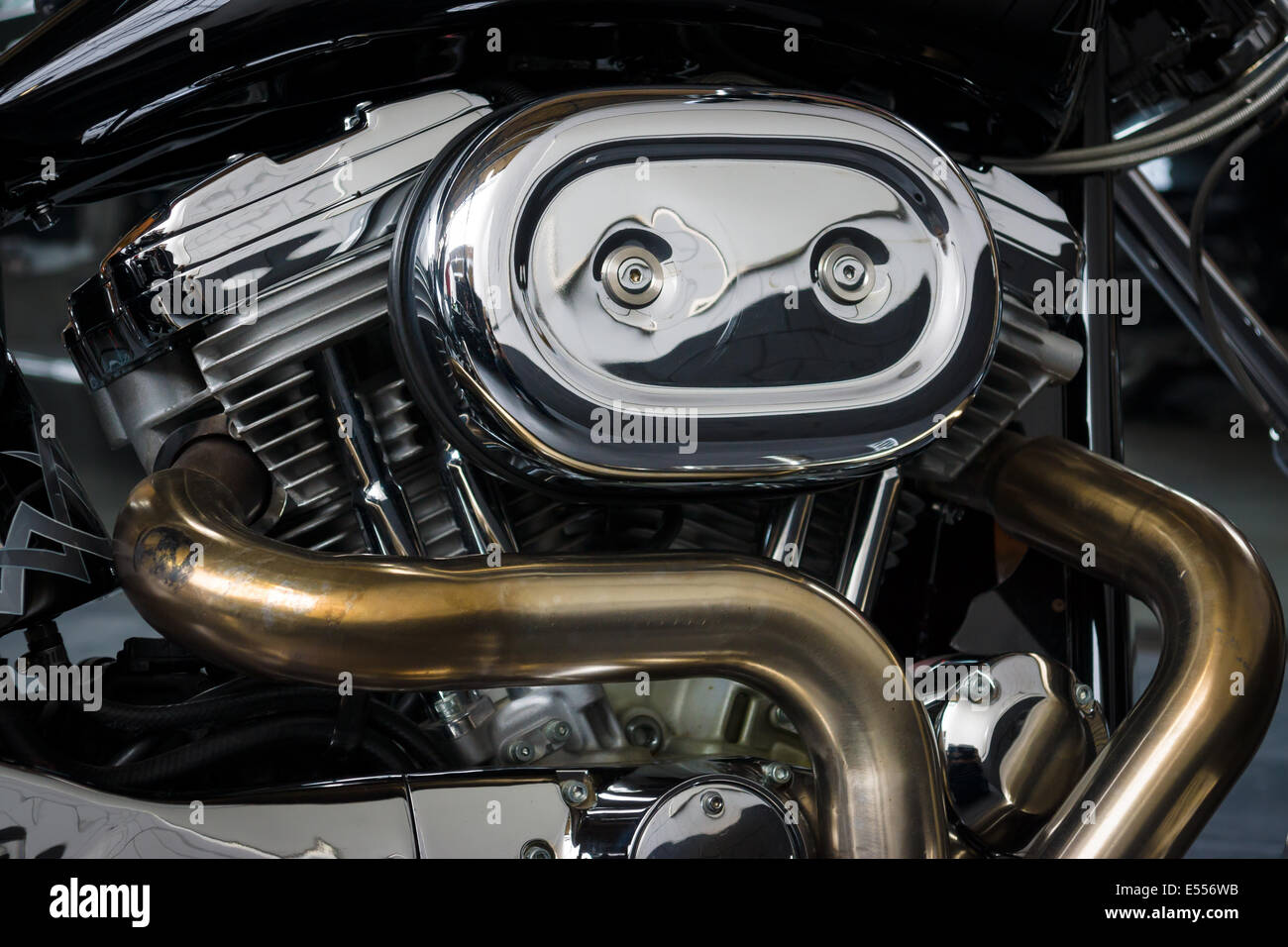 Engine of a motorcycle Harley-Davidson Custom Bike, closeup. 27th ...