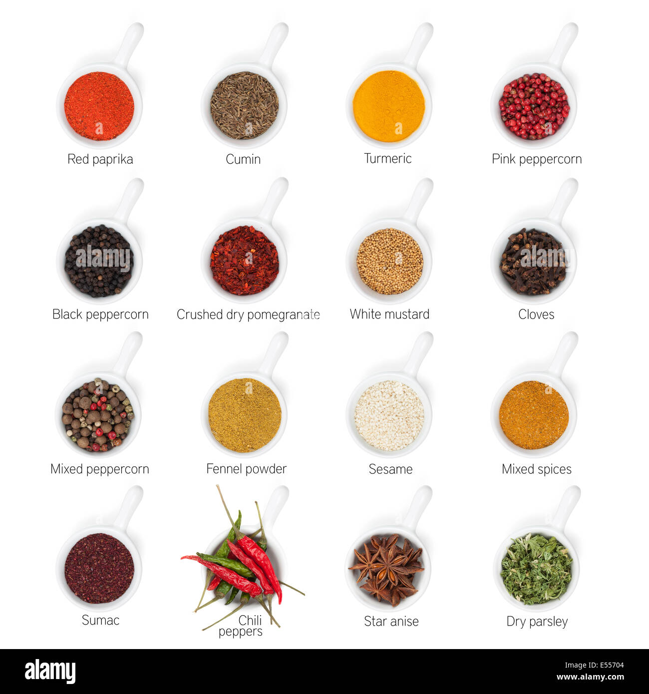 Different spices. Isolated on white background Stock Photo - Alamy