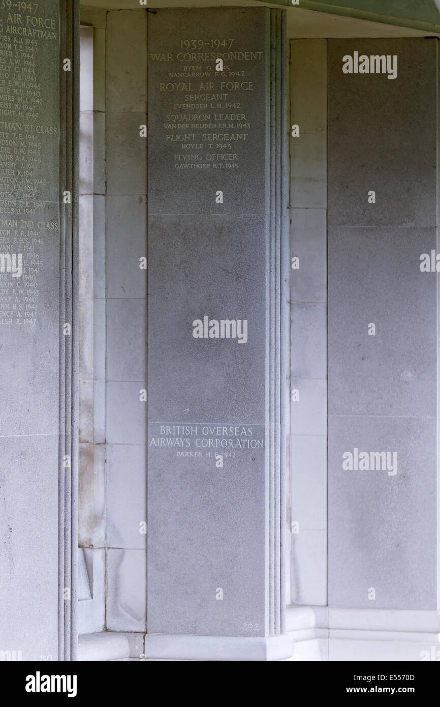 Panel 292 at the Air Forces Memorial Runnymede with names added after ...